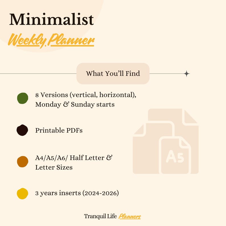 Minimalist Weekly Planner Printable 2024-2025-2026, Weekly Organizer ...