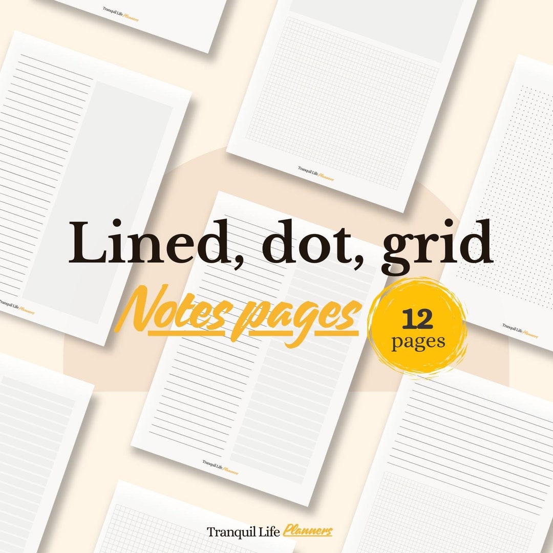 Notes, Lined, Graph & Dot Grid Paper Pages Bundle Printable, 12 ...