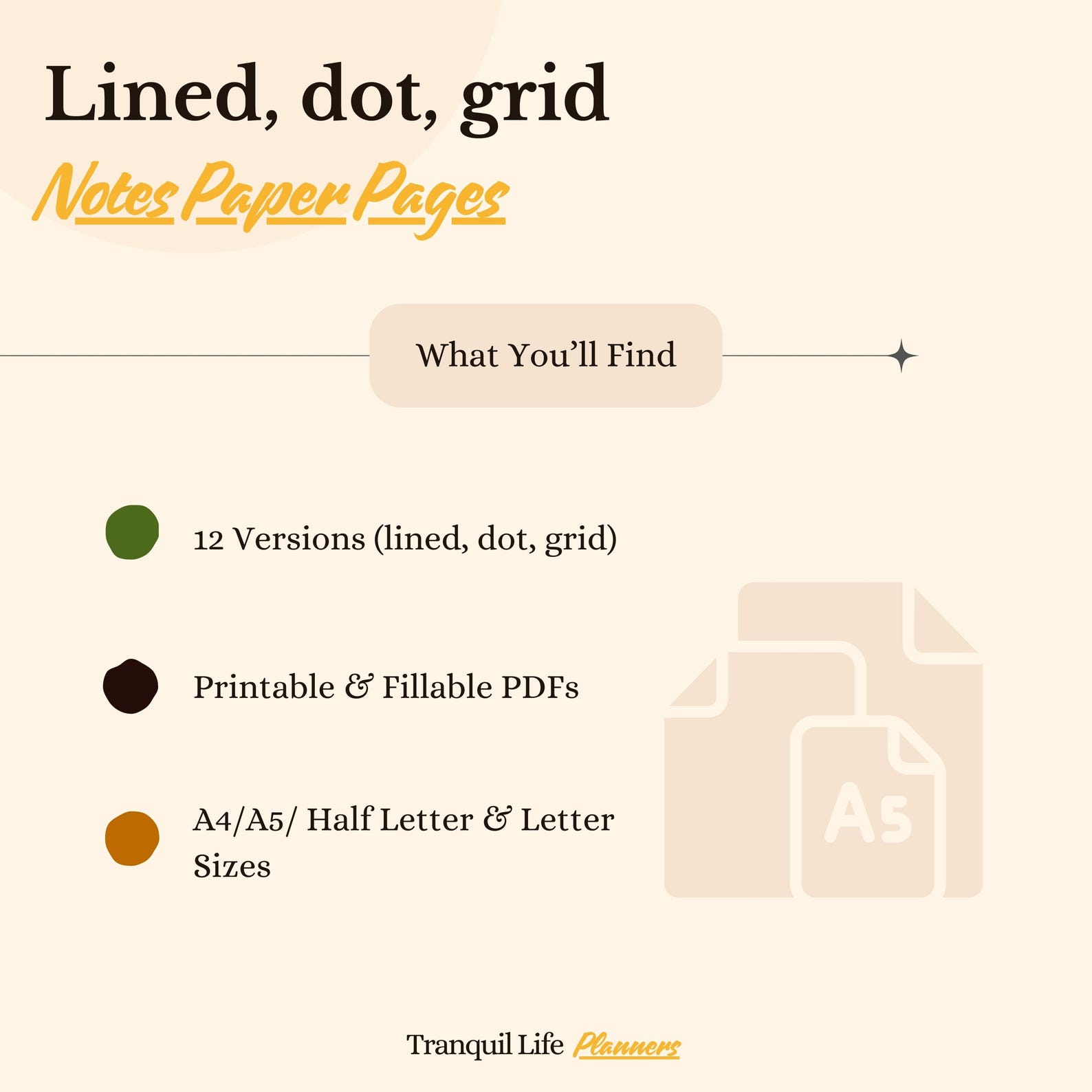 Notes, Lined, Graph & Dot Grid Paper Pages Bundle Printable, 12 ...
