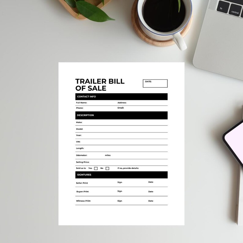Simple Trailer Bill of Sale Template – Easy to Use & Legal Transfer of ...