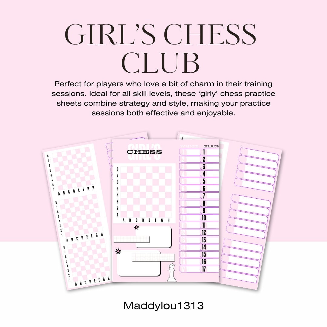 Stylish Chess Practice Sheets Fun & Feminine Design for All Skill ...
