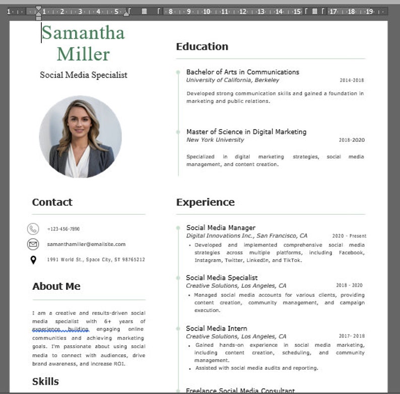 CV Template, Editable CV, Word CV, A4 Size Cv - Etsy