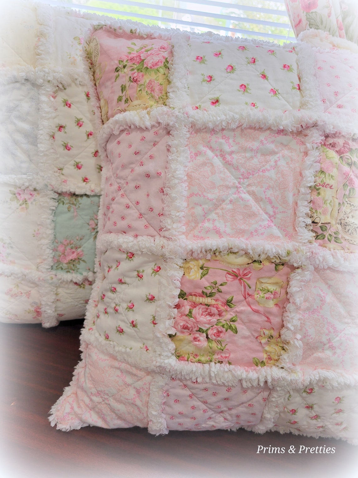 24 Rag Quilt Pillow/sham Cottage Roses 1 - Etsy