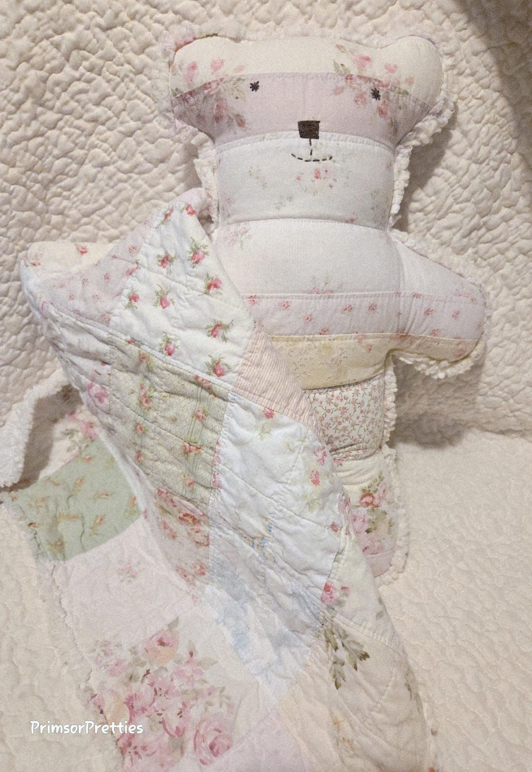 Rag Quilt Patchwork Teddy Bear & Quilt, Cottage Theme - Etsy