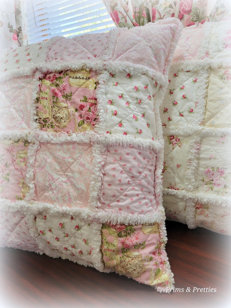 24" Rag Quilt Pillow/sham Cottage Roses #1 - Etsy