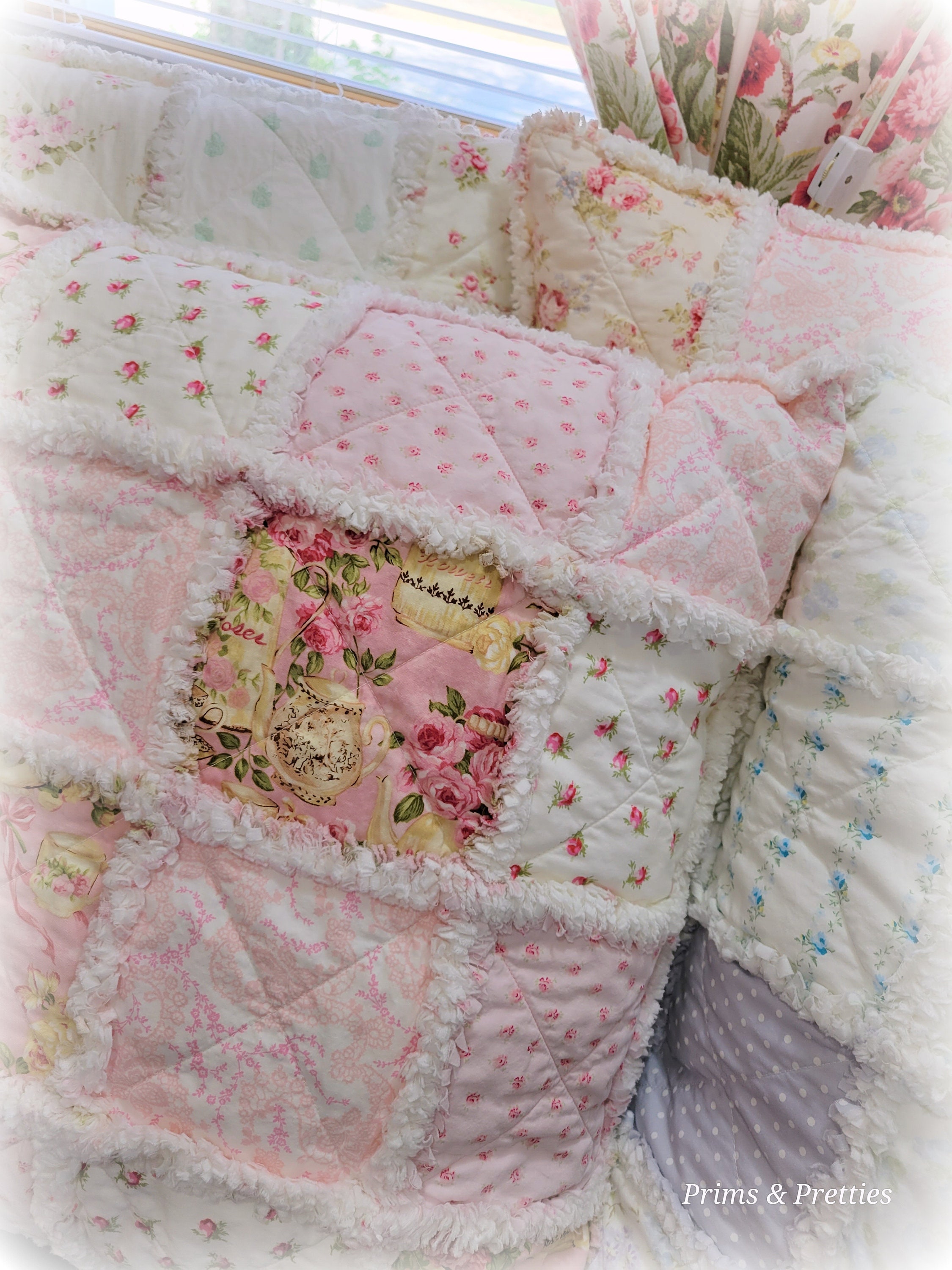 24" Rag Quilt Pillow/sham Cottage Roses #1 - Etsy