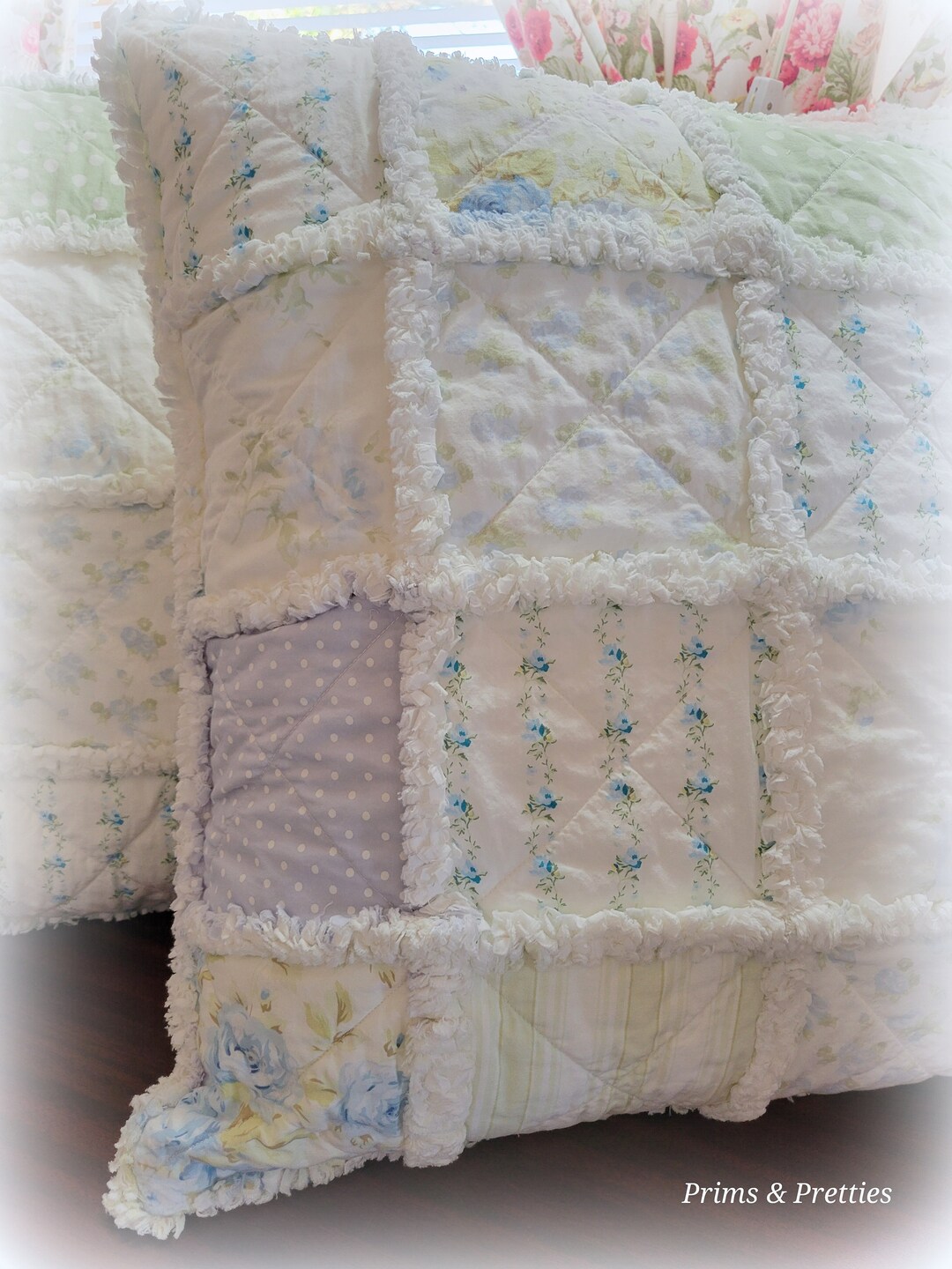 24" Rag Quilt Pillow Sham/insert Cottage Roses #2 - Etsy