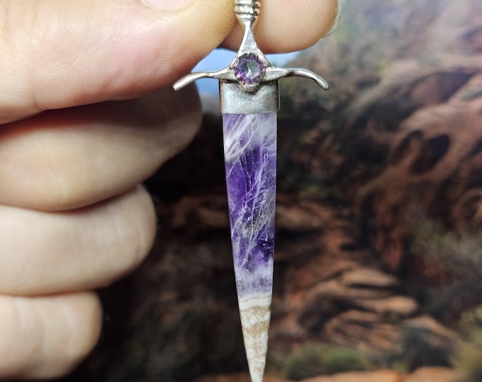 Amethyst Sword Pendant: Mystic Topaz Sterling Silver Swords of Stone ...