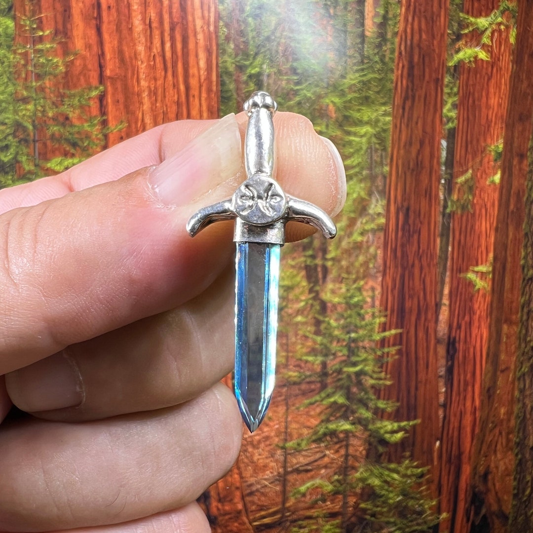 Aqua Aura Crystal Sterling Silver Swords of Stone Pendant SOS2014 Take ...