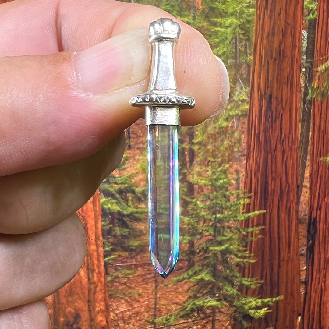 Aqua Aura Crystal Sterling Silver Swords of Stone Pendant - Etsy