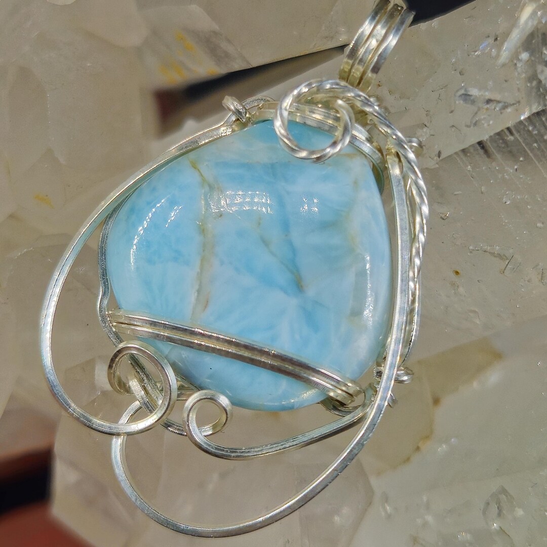 Atlantean Larimar Caribbean Blue Stone Sterling Wire Art Pendant 005 ...