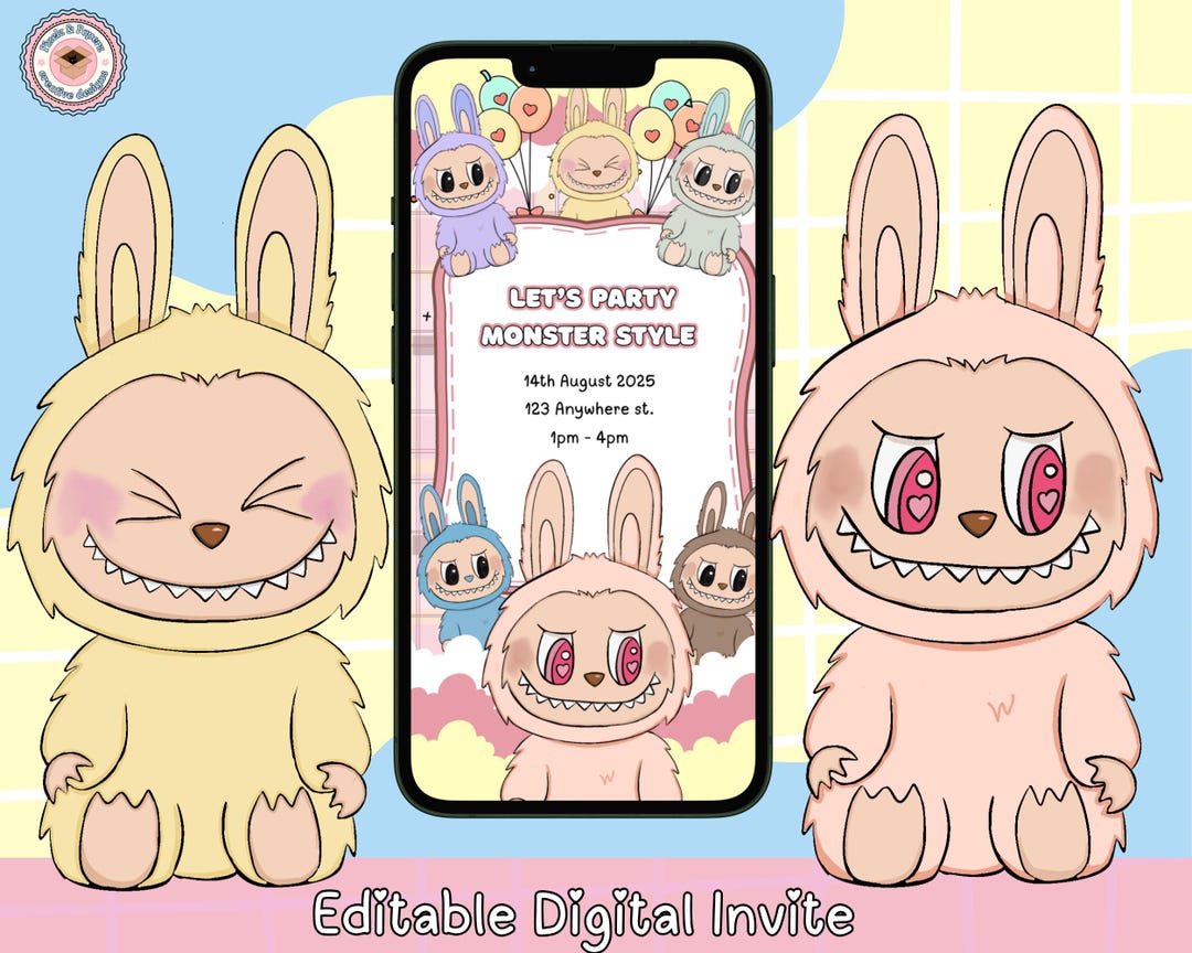 Labubu Birthday Invitation | Labubu Invite | Digital Download ...