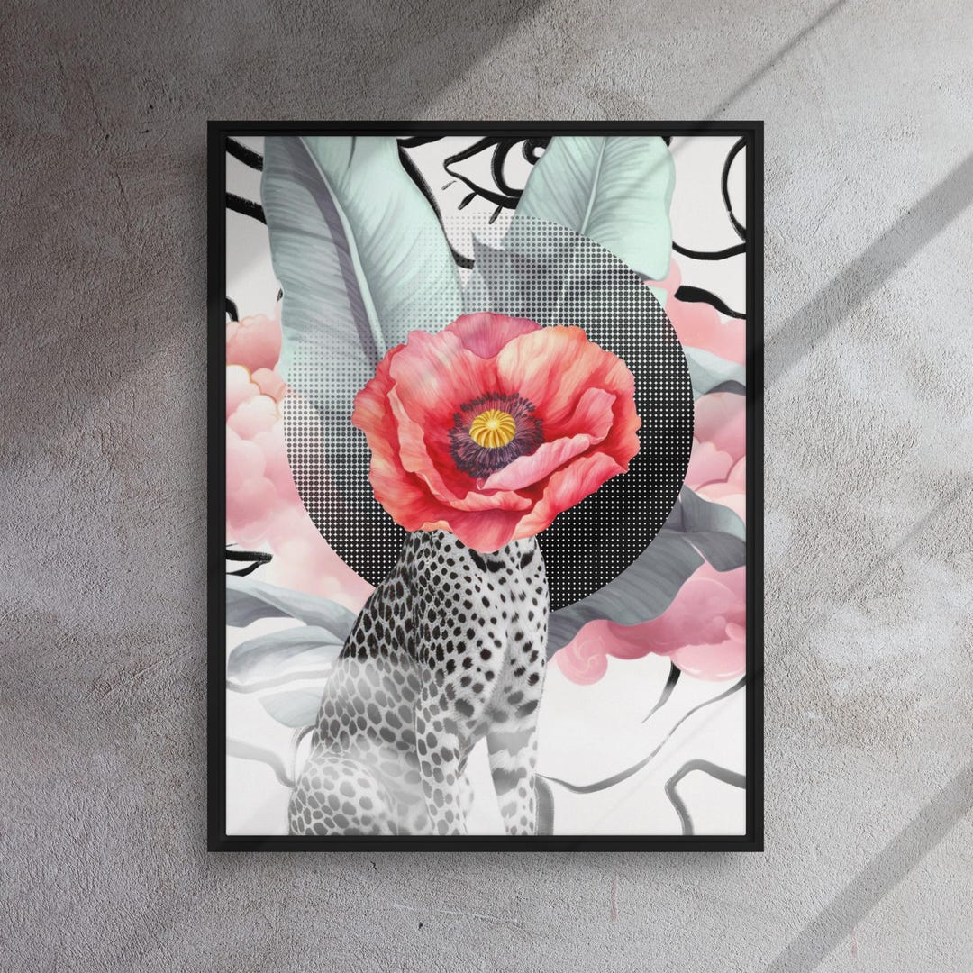Surreal Leopard & Poppy Flower Art Print Bold Nature-inspired Decor - Etsy