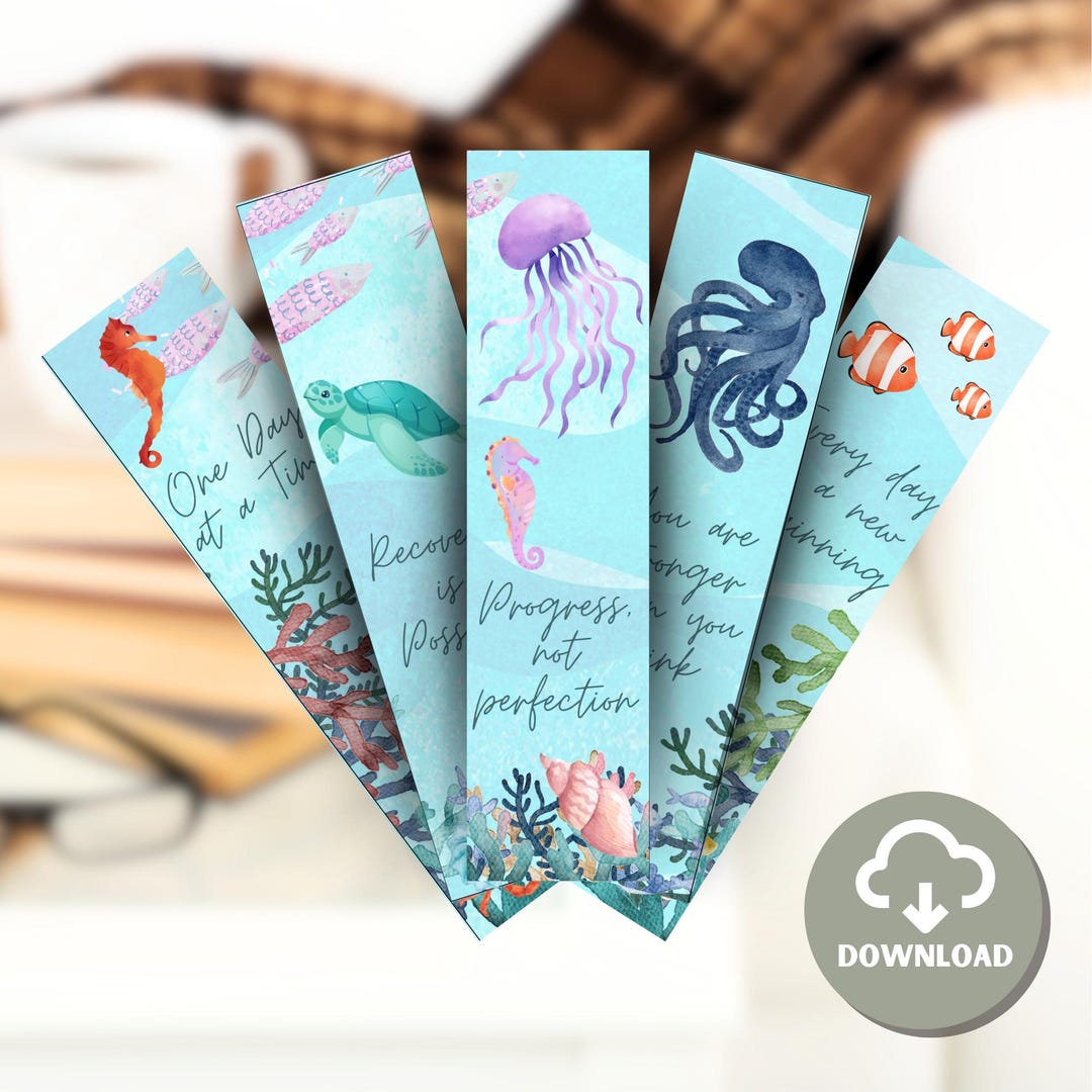 Printable Recovery Slogan Bookmarks Undersea Watercolor Design JPG PDF ...