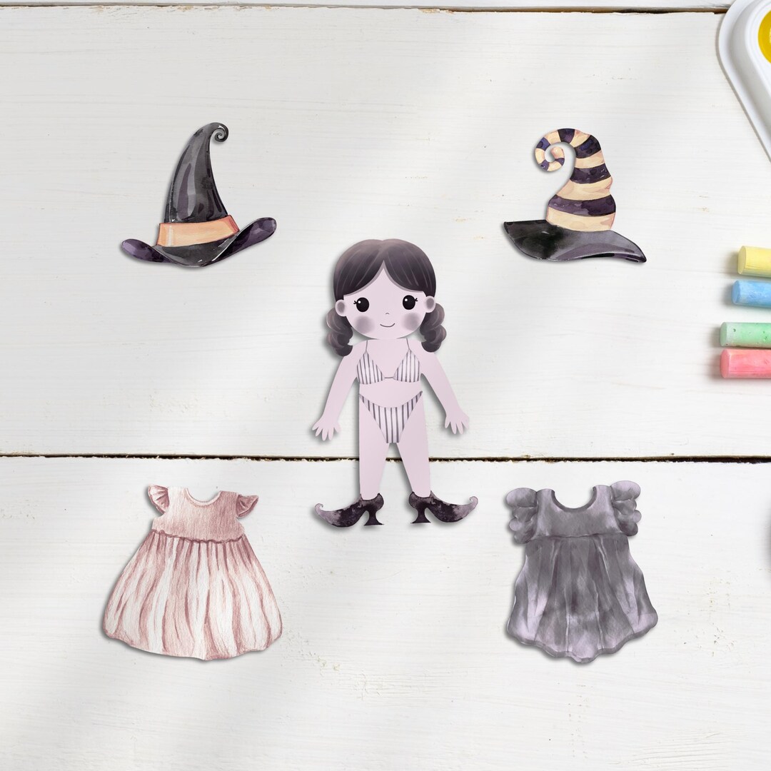 Witch Paper Doll Printable: Halloween Dress-up Cutouts (8.5x11 JPG ...
