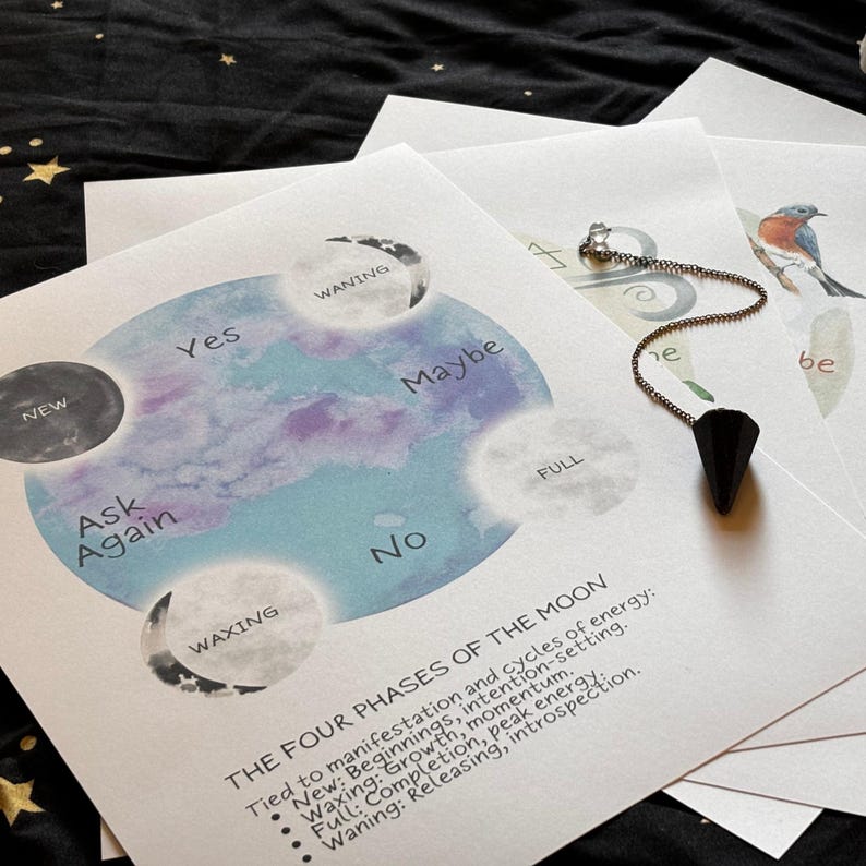 Four Printable Pendulum Boards Bundle | Moon Phases, Seasons, Elements ...