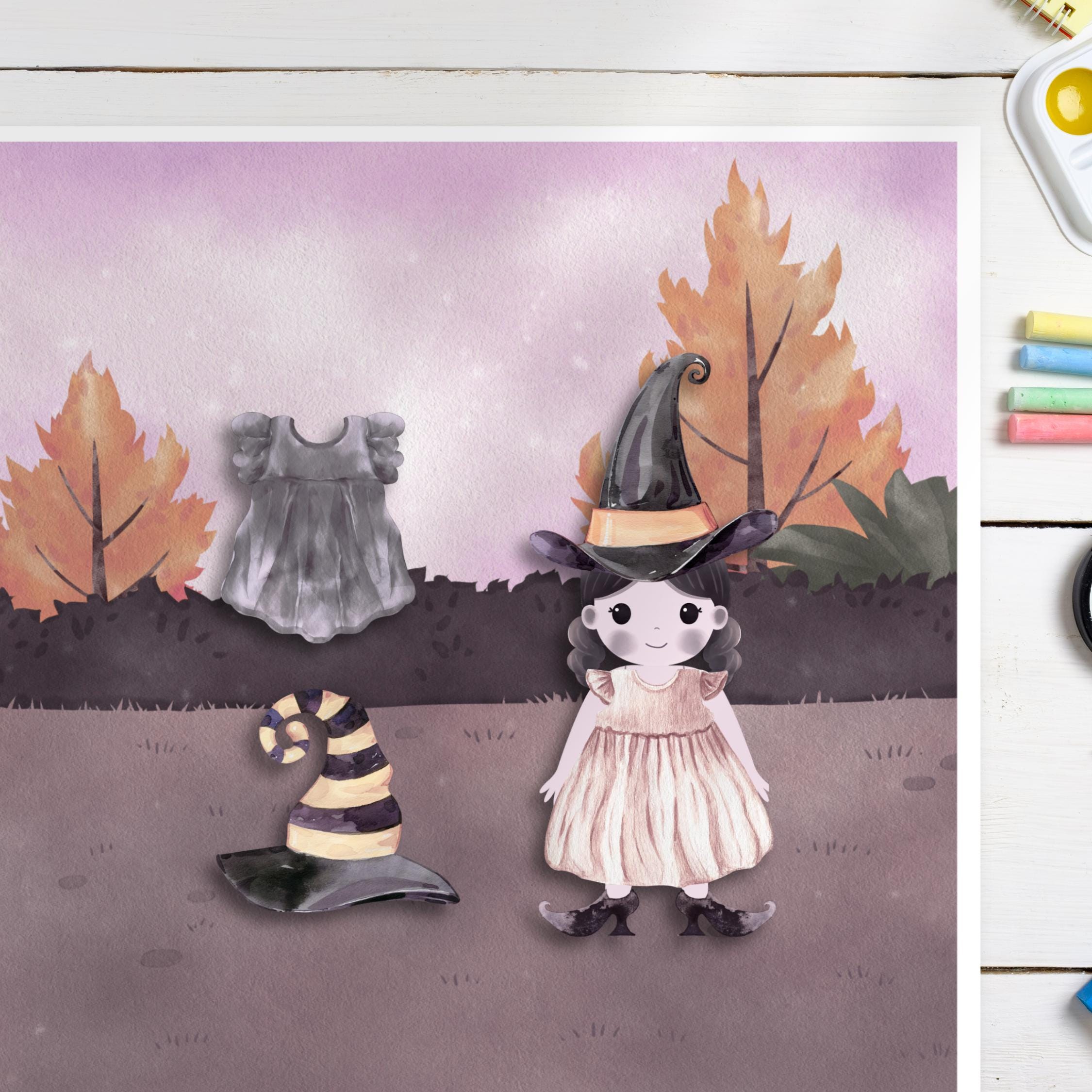Witch Paper Doll Printable: Halloween Dress-up Cutouts (8.5x11 JPG ...