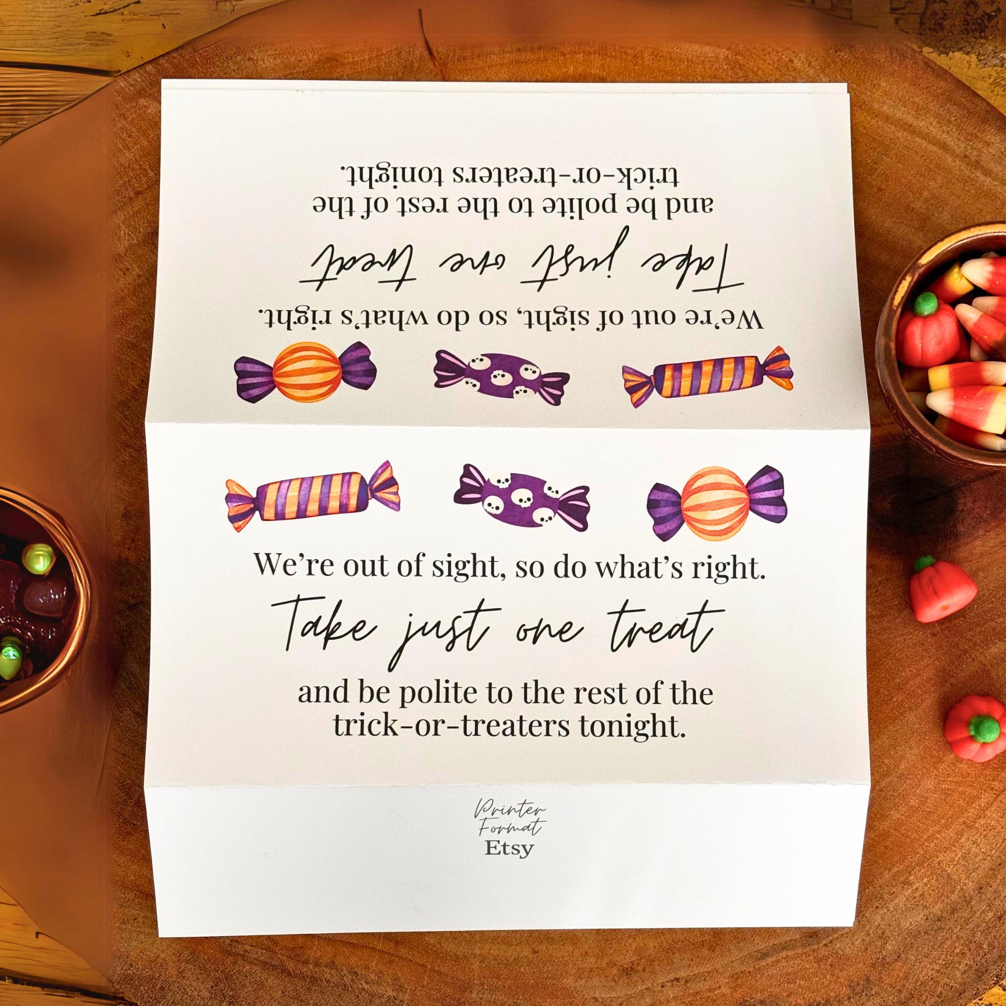 Please Take One Halloween Candy Sign Trick or Treat Printable 8.5 X 11 ...