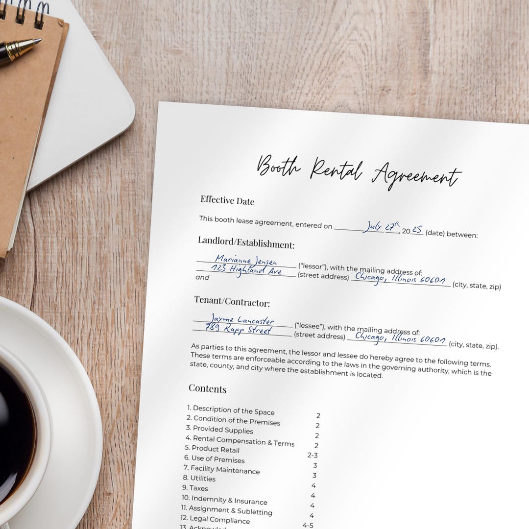 Booth Rental Agreement Template: Salon, Spa, Tattoo Studio Lease ...