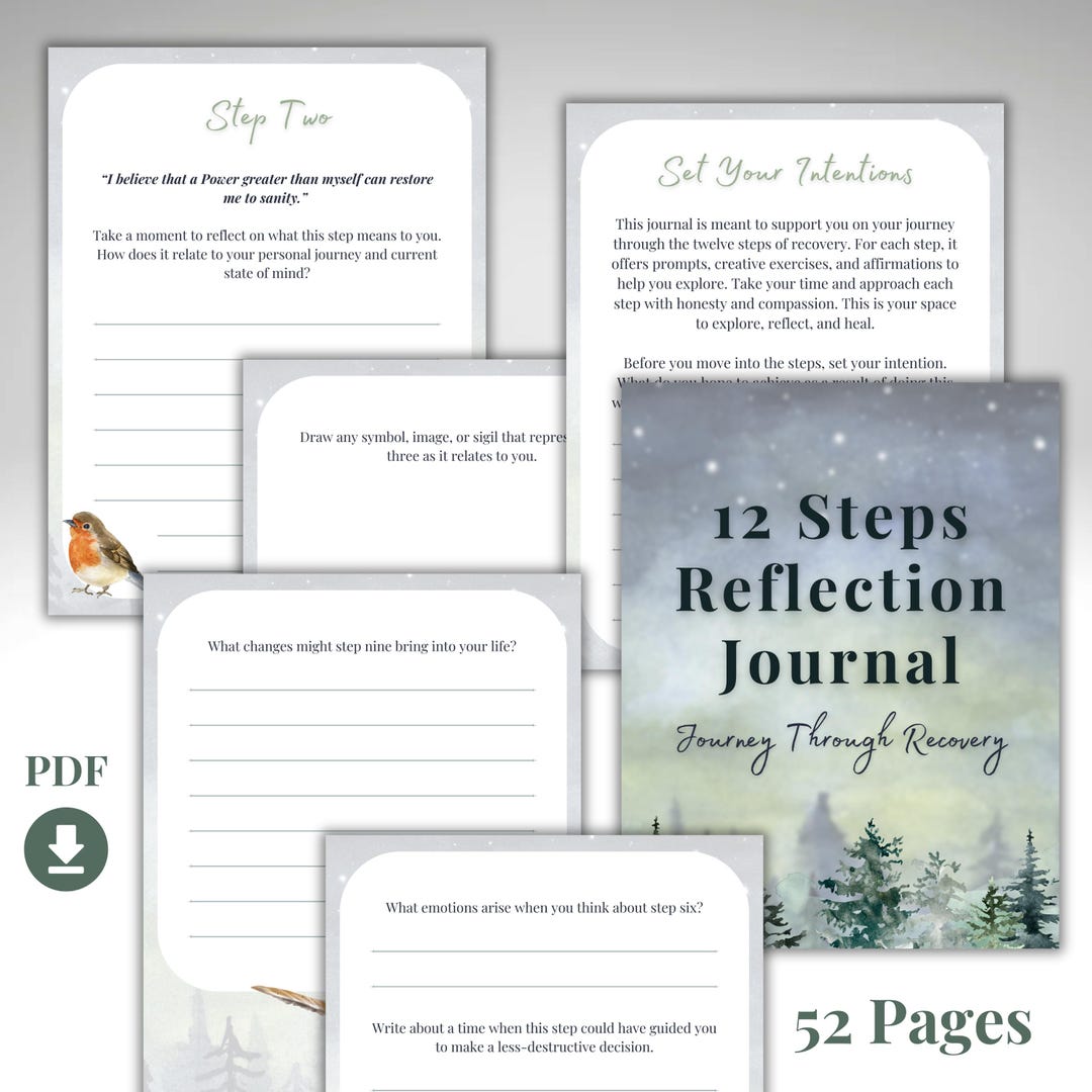 12 Steps Reflection Journal | Forest Design | Printable Recovery ...