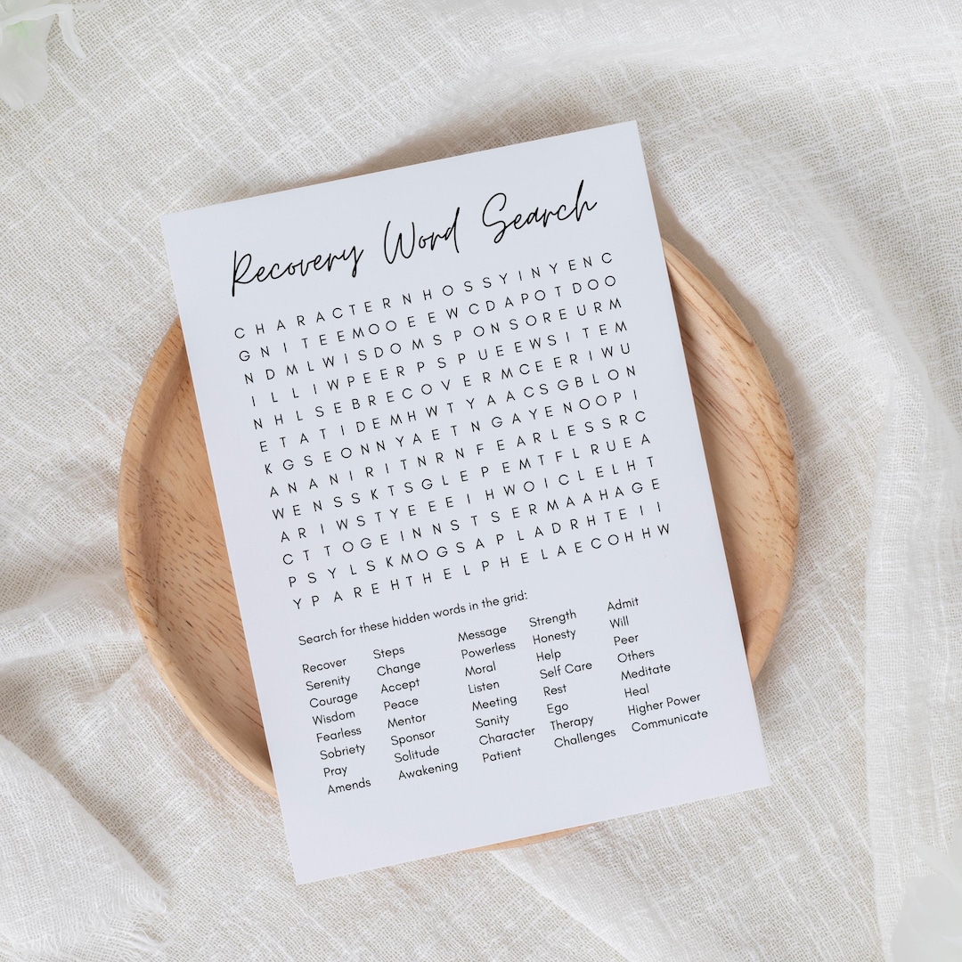 Recovery Word Search Game | 12 Step Boredom Buster | PDF + JPG, Instant ...