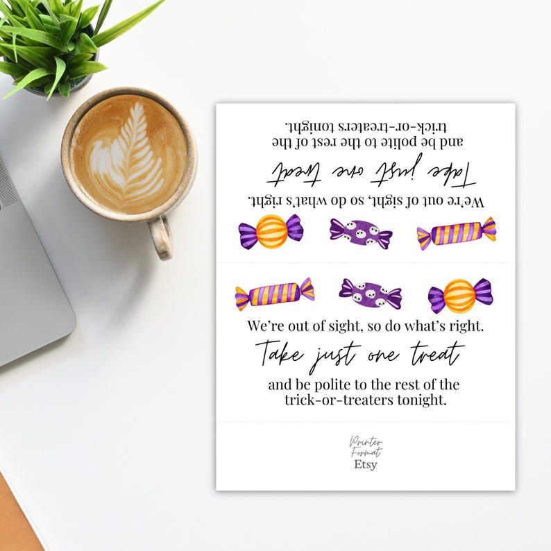 Please Take One Halloween Candy Sign Trick or Treat Printable 8.5 X 11 ...