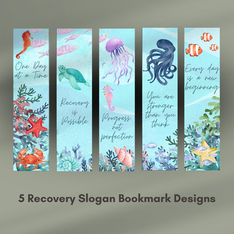 Printable Recovery Slogan Bookmarks | Undersea Watercolor Design | JPG ...