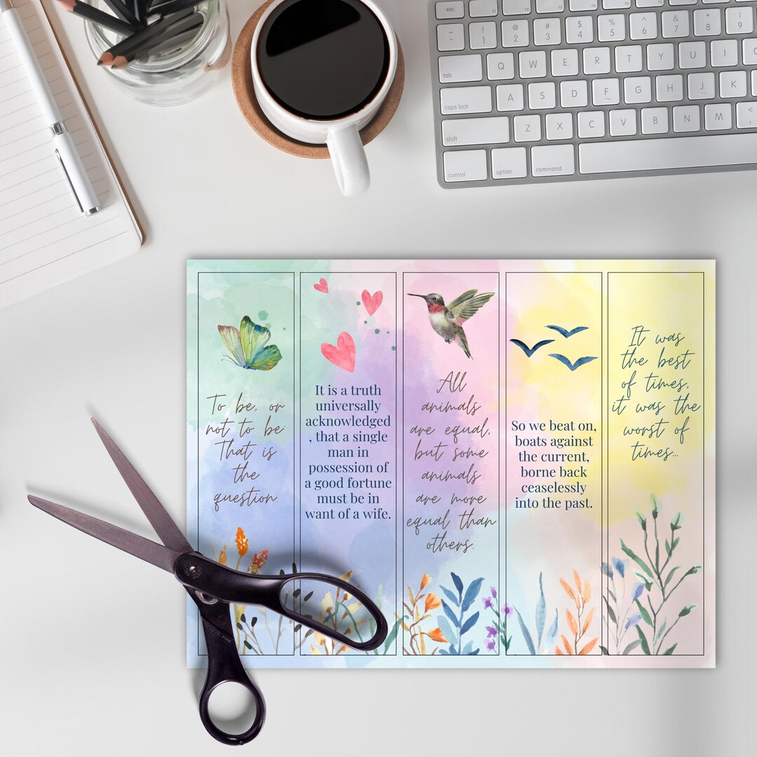 Literary Quotes Bookmark Set: Watercolor Book Lover Gift (PDF & JPG ...