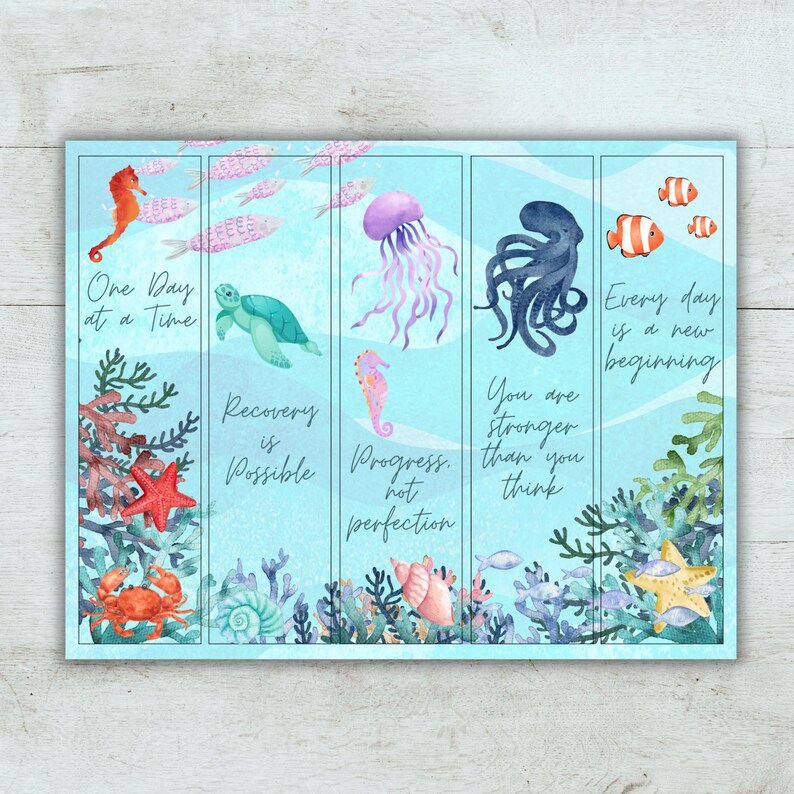Printable Recovery Slogan Bookmarks | Undersea Watercolor Design | JPG ...