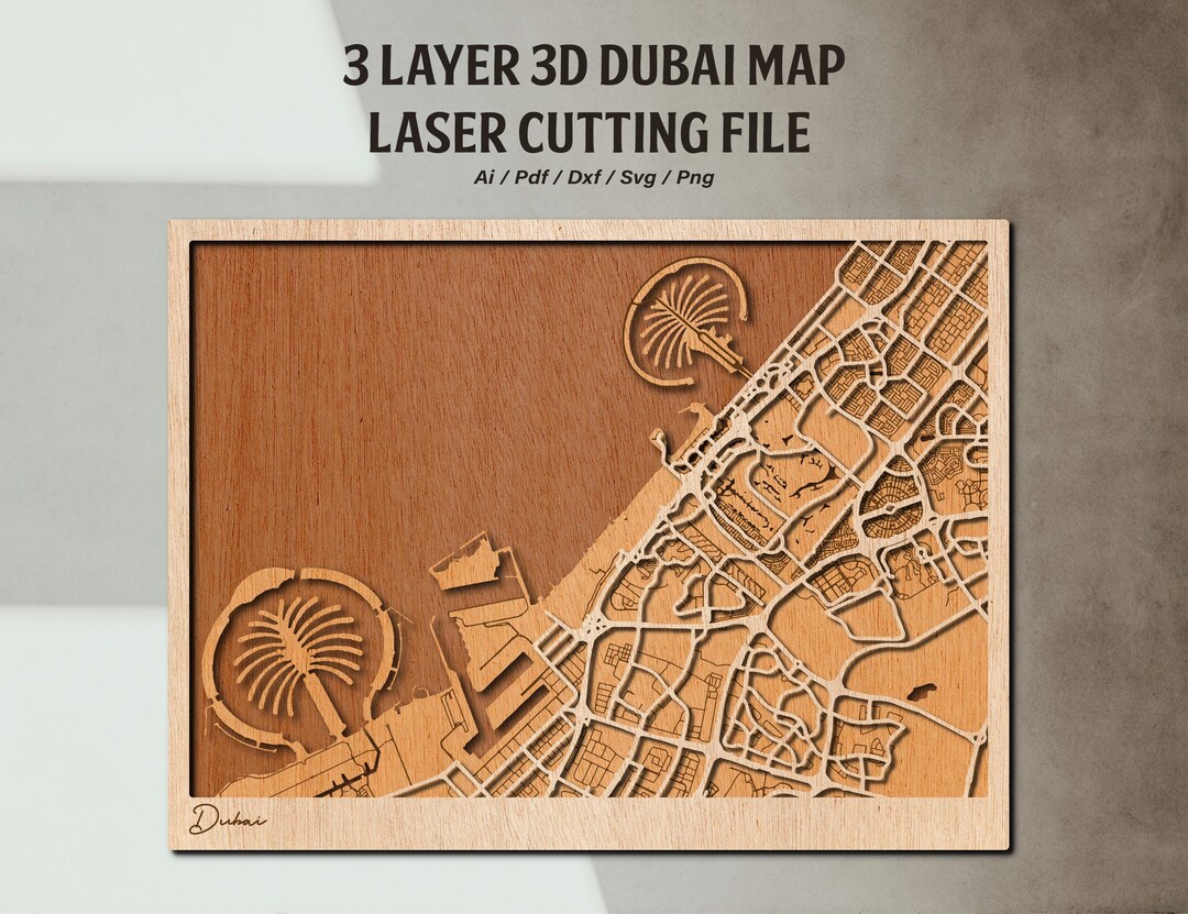 3 Layer 3D Map of the Dubai, Multi -layer Panel,laser Cut File. 3D Wood ...