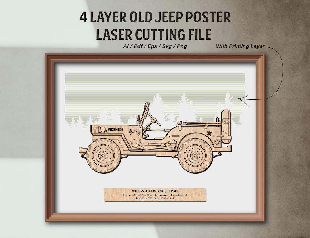 4 Layer Laser Cut Old Jeep / 3D Laser Cutting File / Laser Cutting Car ...