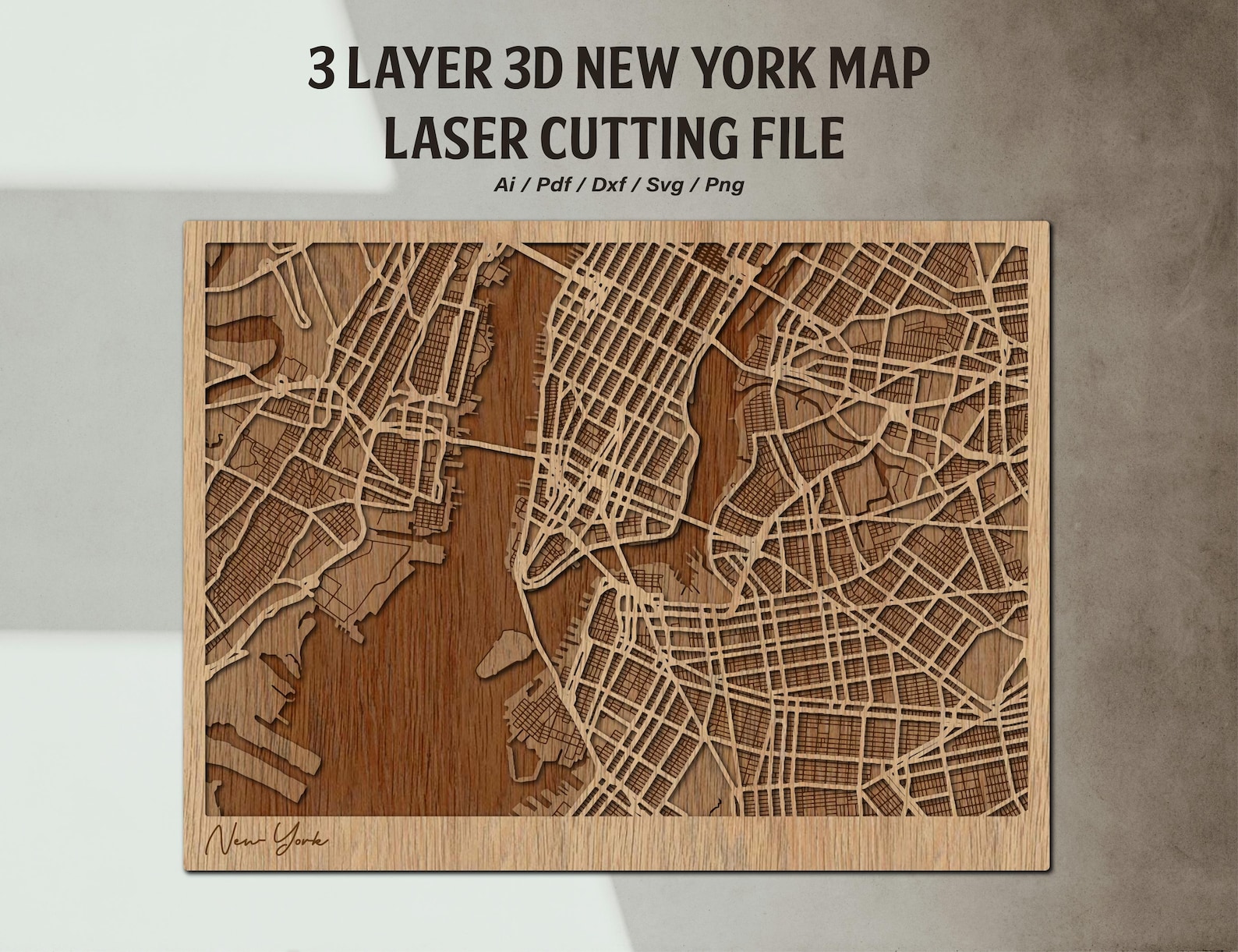 3D Multilayered New York Map SVG Files Template, Laser Cut Files ...