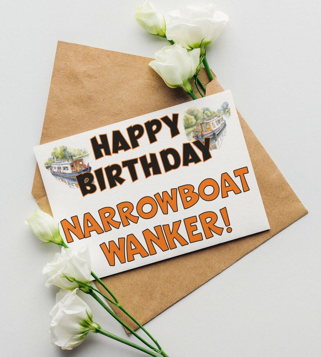Birthday Card Happy Birthday Narrowboat Wanker Nice Funny Cute Canal ...