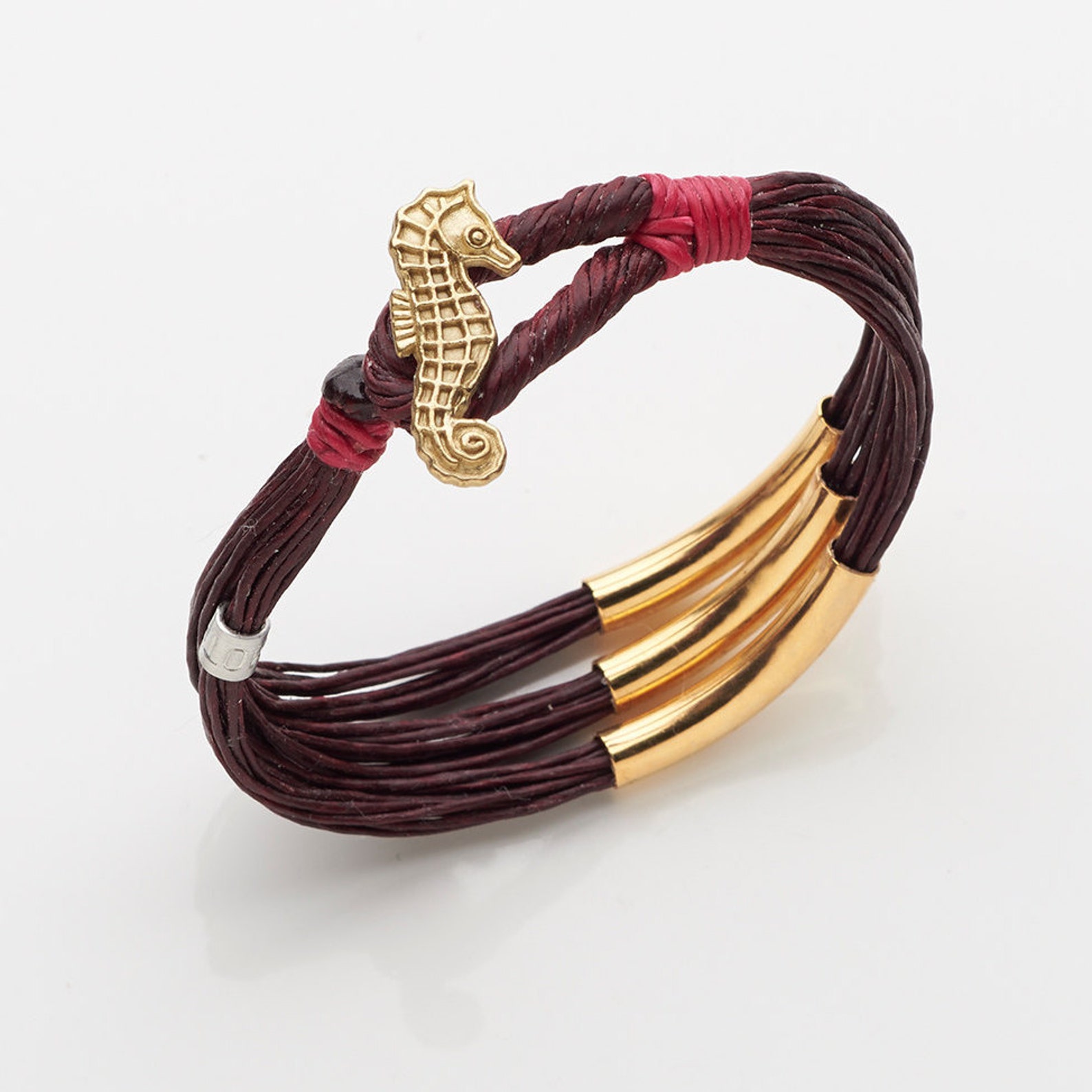 SEAHORSES RULE Waxed Linen Bracelet in Pink and Gold - Etsy