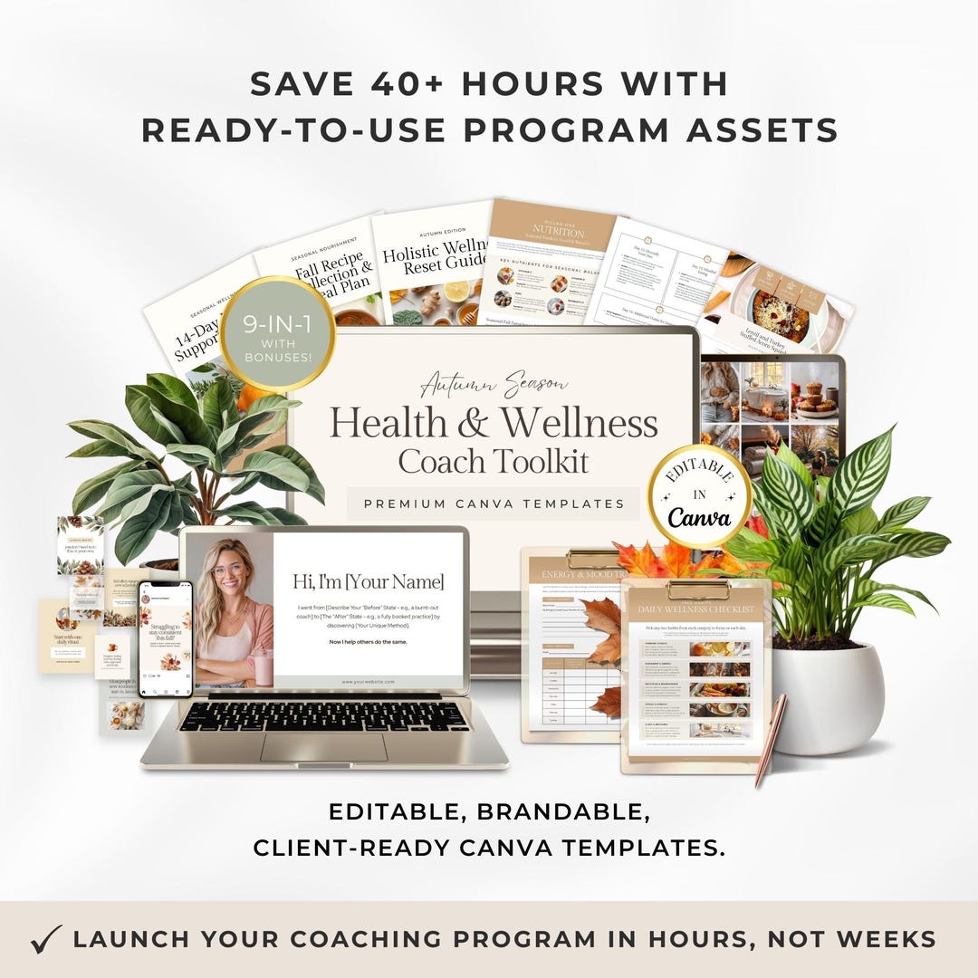 Fall Health Coach Bundle | Wellness Coach Canva Template Pack ...