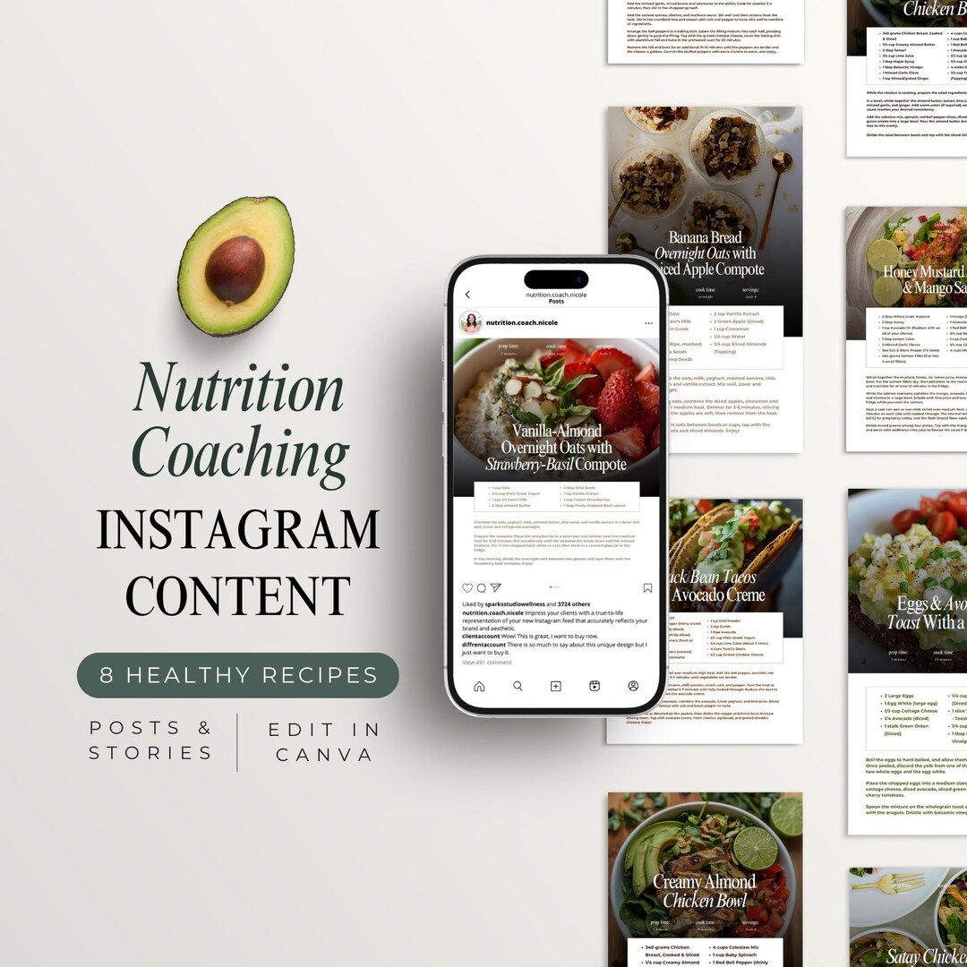 Healthy Recipe Instagram Post Canva Templates for Nutritionists ...