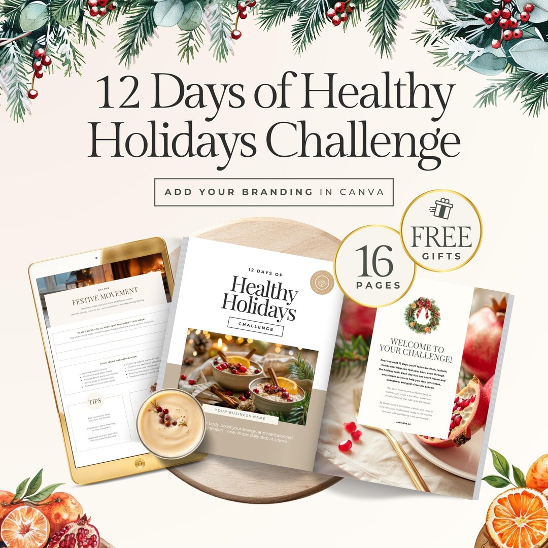 Healthy Holiday Wellness Challenge Canva Template, Nutrition, Protein ...