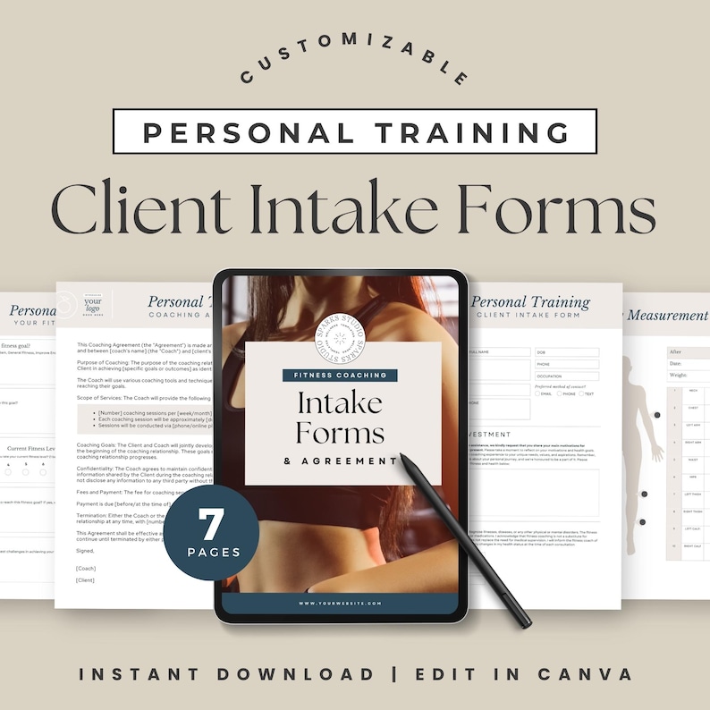 Personal Trainer Client Intake Forms Bundle: Customizable Canva ...
