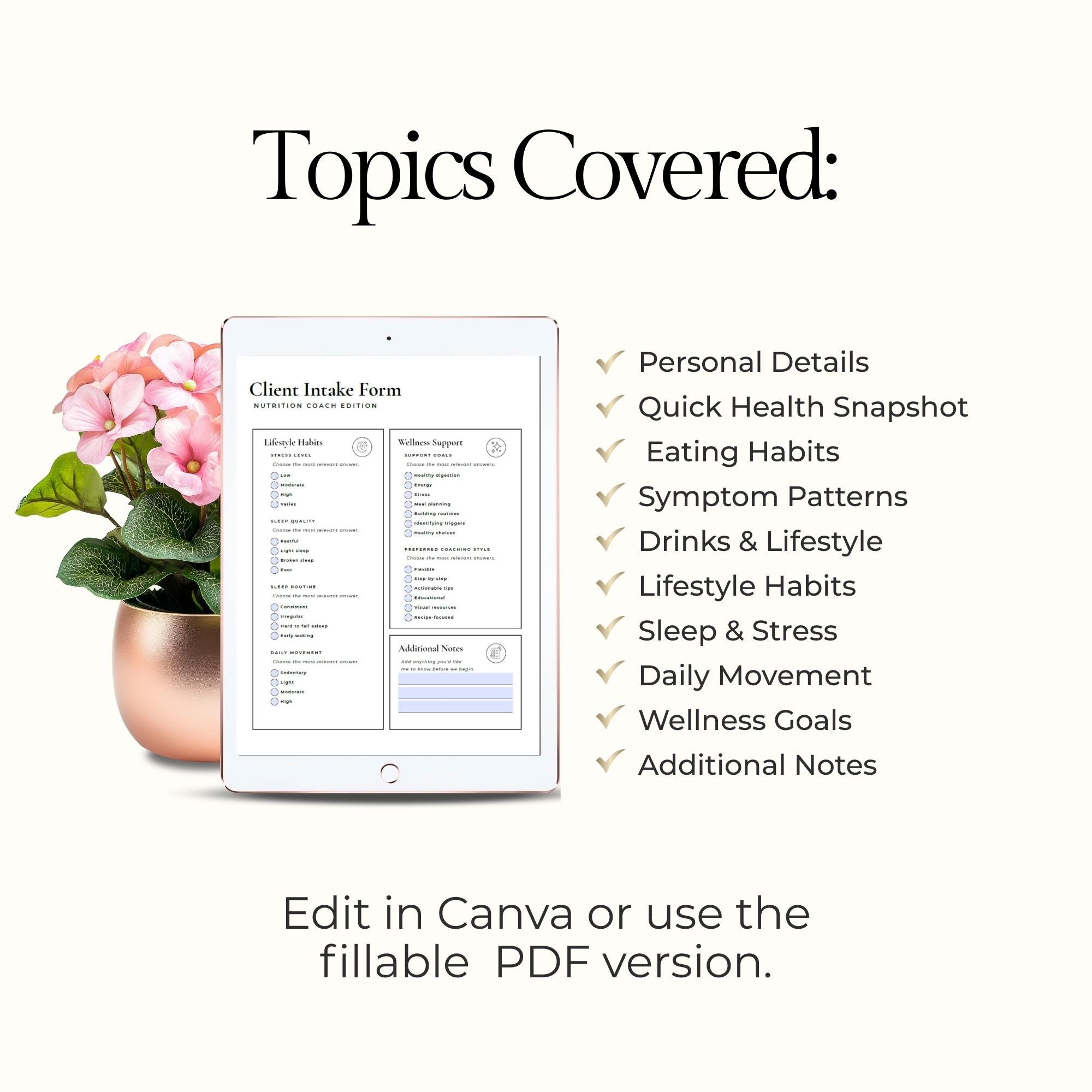 Client Intake Form for Nutrition Coaches | Editable Canva Template ...