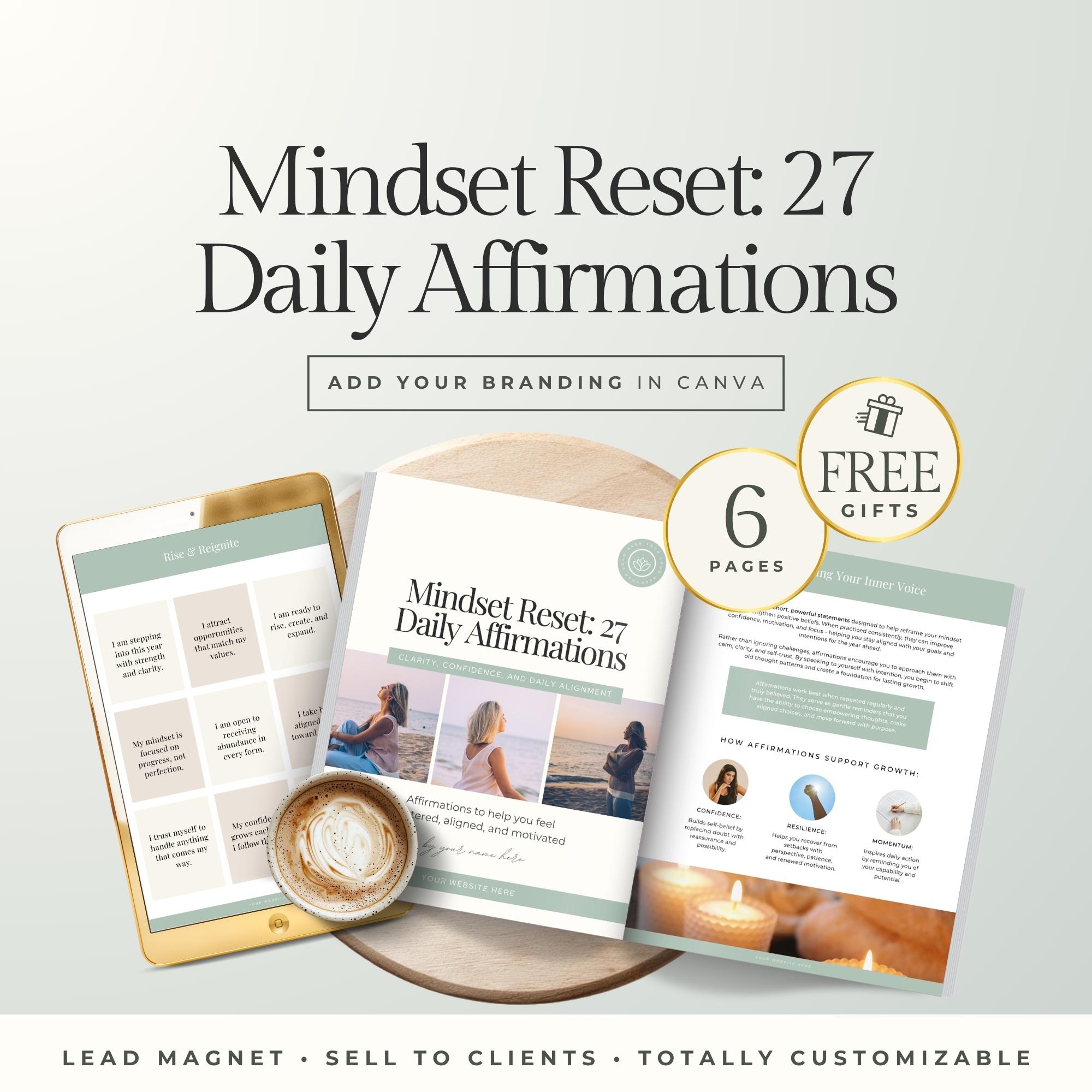 27 Daily Affirmations Canva Template for Mindset & Wellness Coaches ...