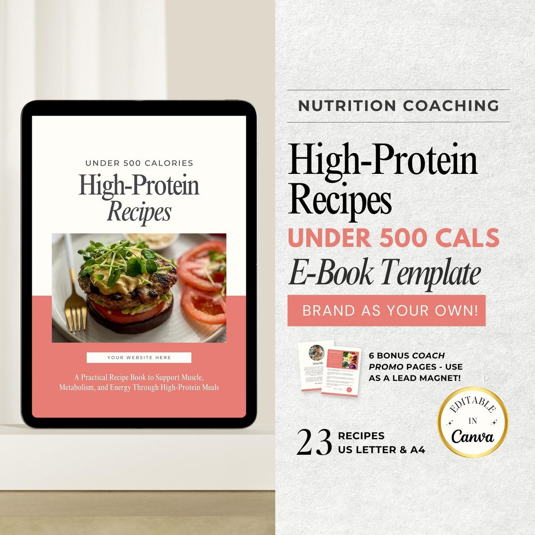 High Protein Recipe Ebook for Coaches, Canva Nutrition Template ...