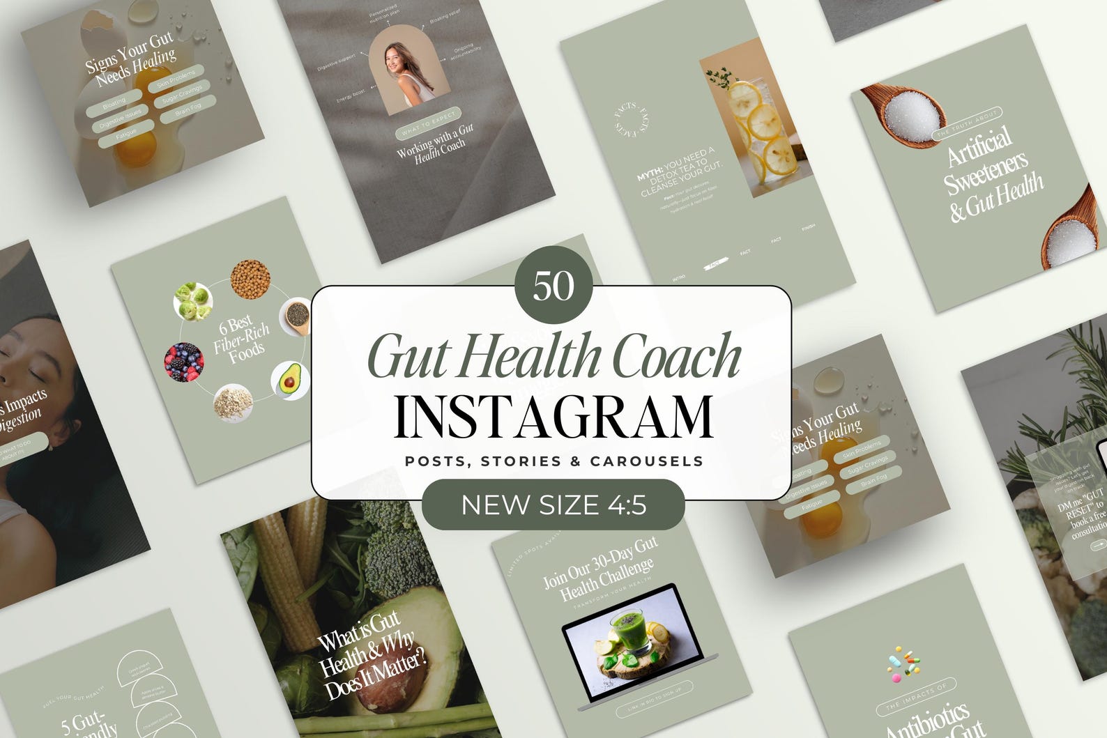 50 Gut Health Instagram Posts, Nutrition Coach Social Media Templates ...