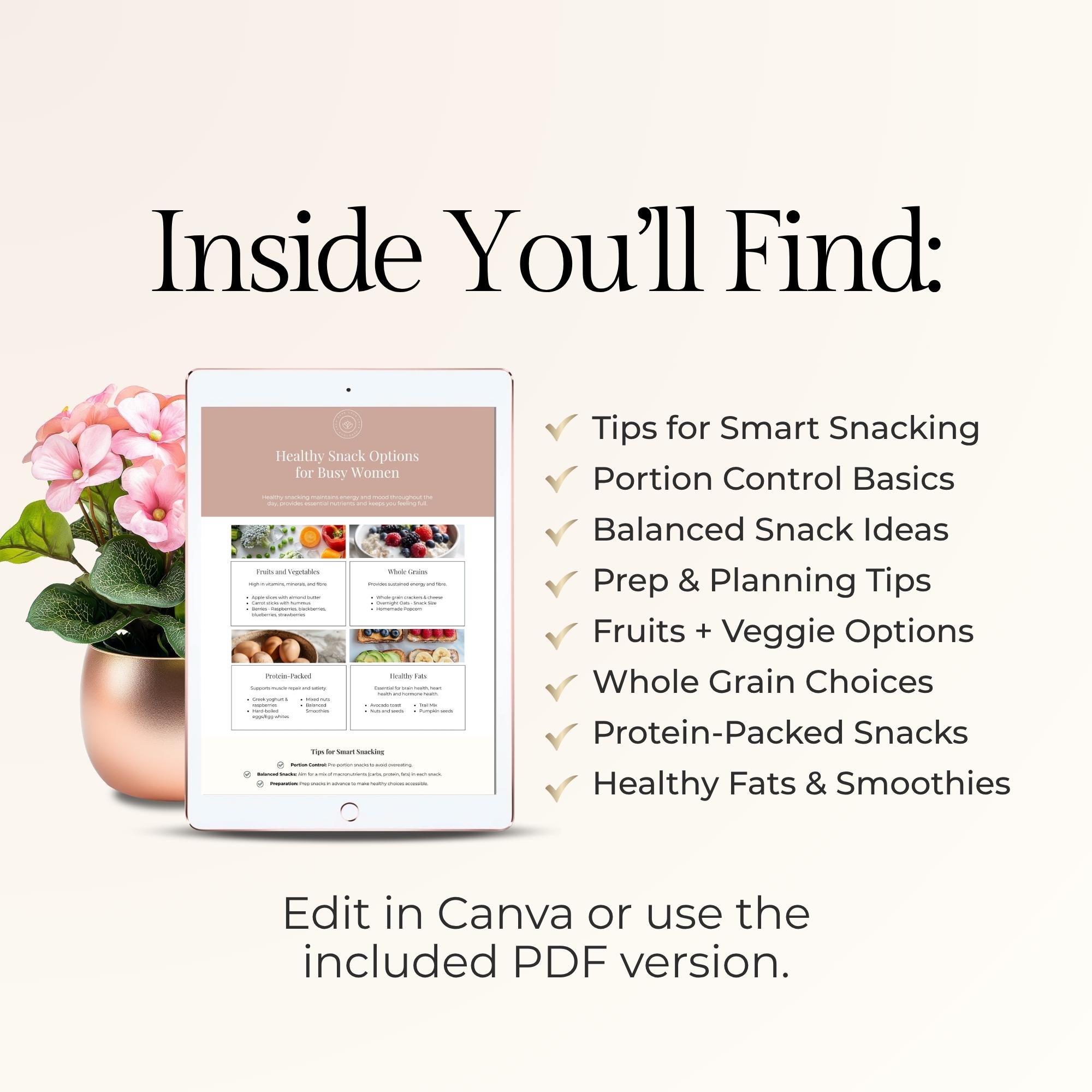 Healthy Snack Options Canva Infographic for Busy Women | Editable ...