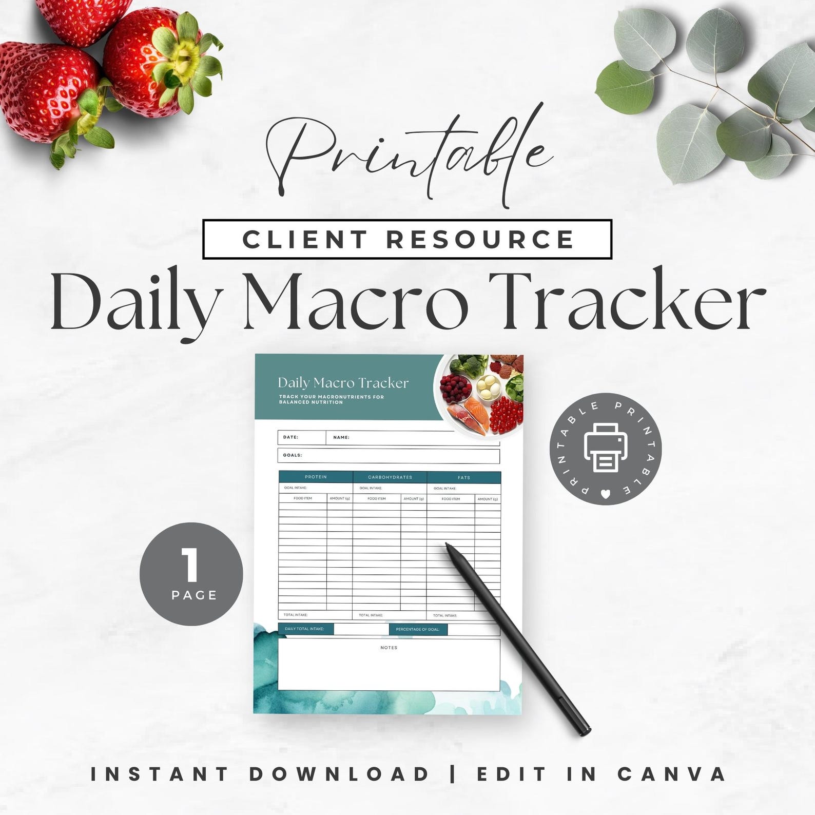 Daily Macro Tracker Canva Template, Editable Nutrition Tracker for ...