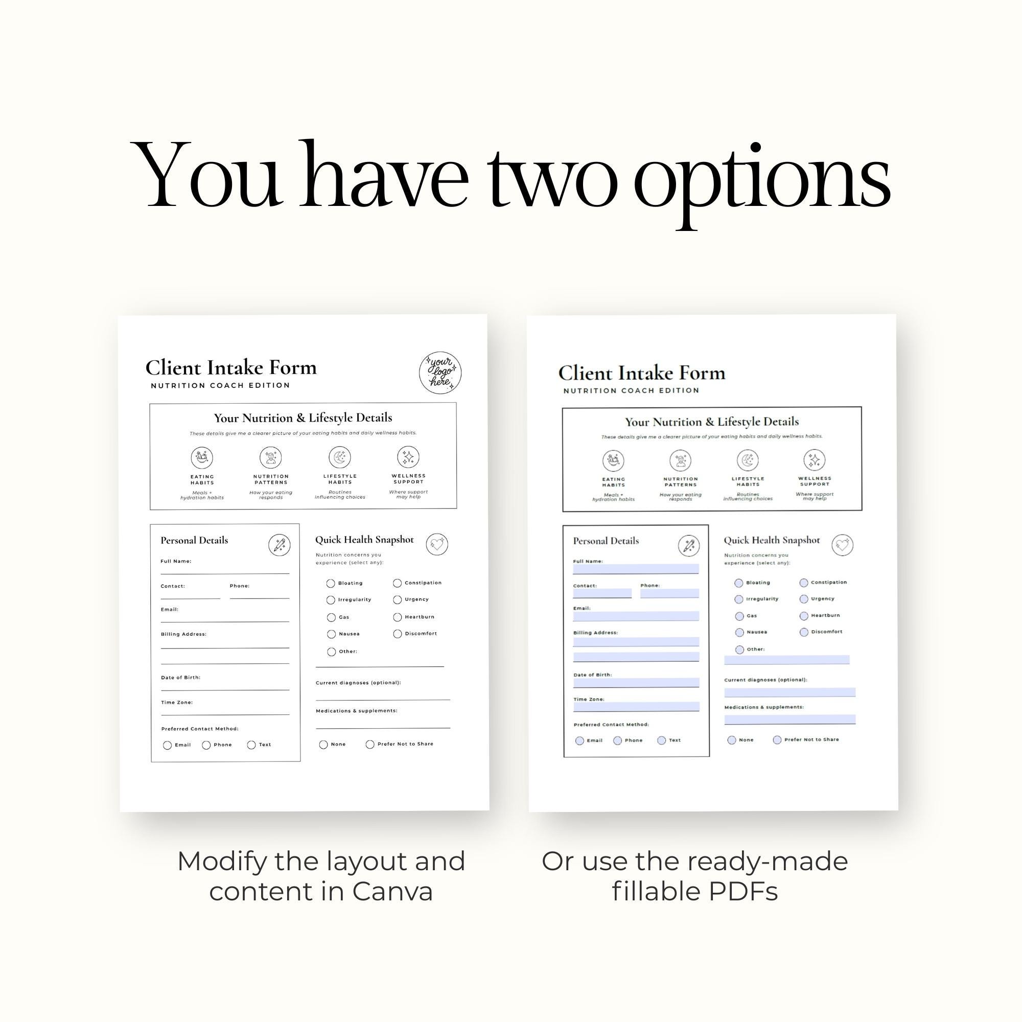 Client Intake Form for Nutrition Coaches | Editable Canva Template ...