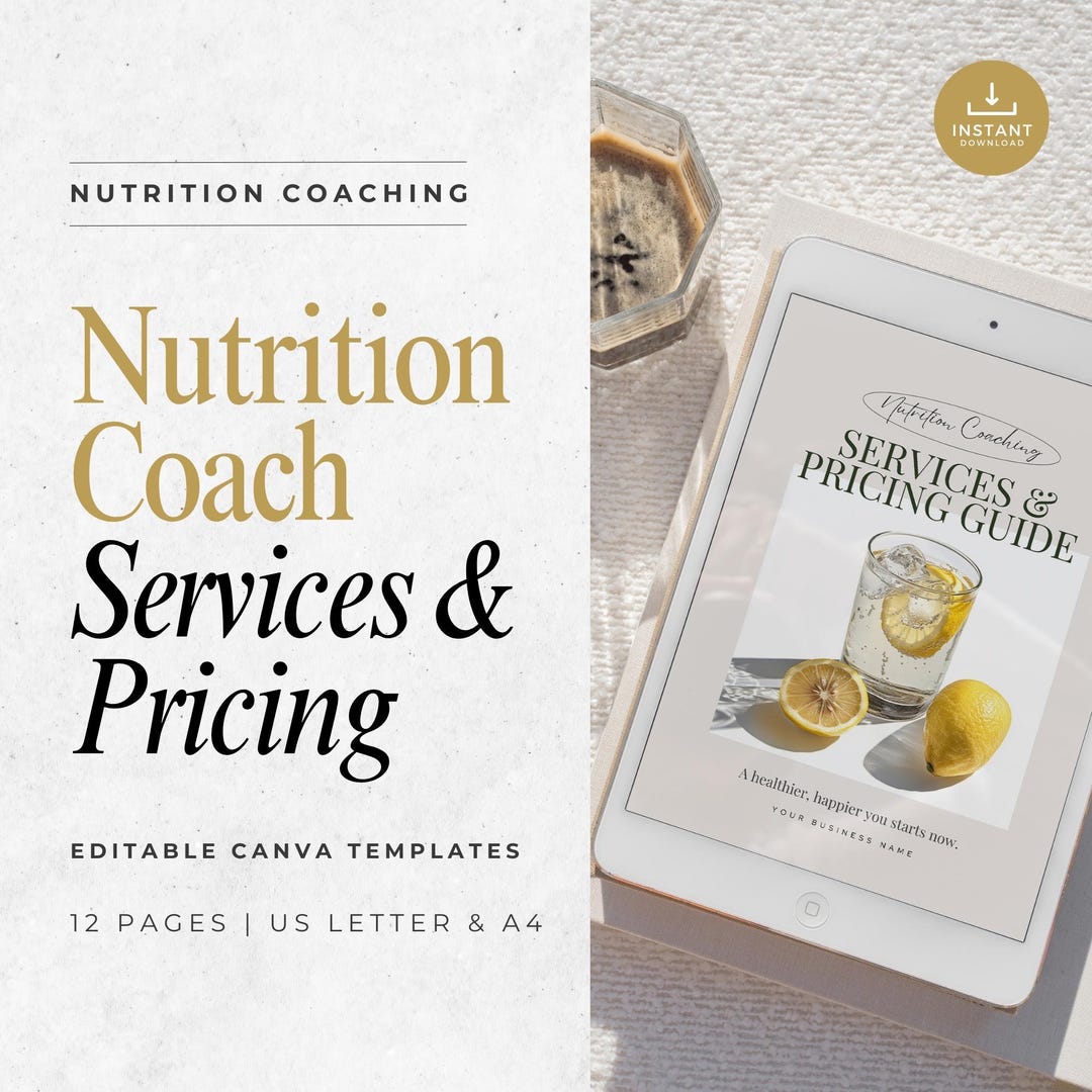 Nutrition Coach Services & Pricing Guide Template: Editable Canva Forms ...