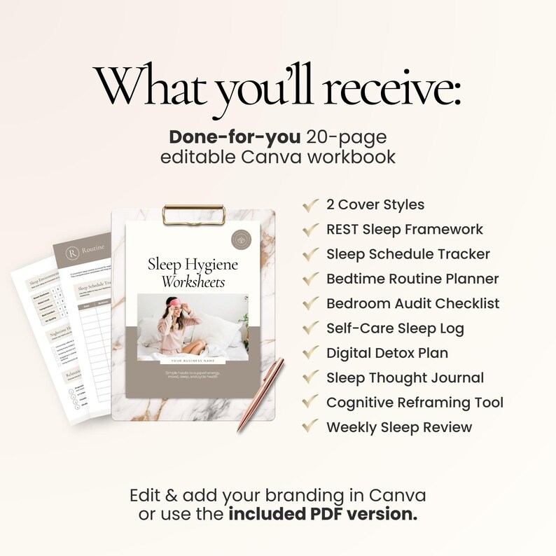 Sleep Hygiene Workbook Canva Template for Health & Wellness Coaches ...
