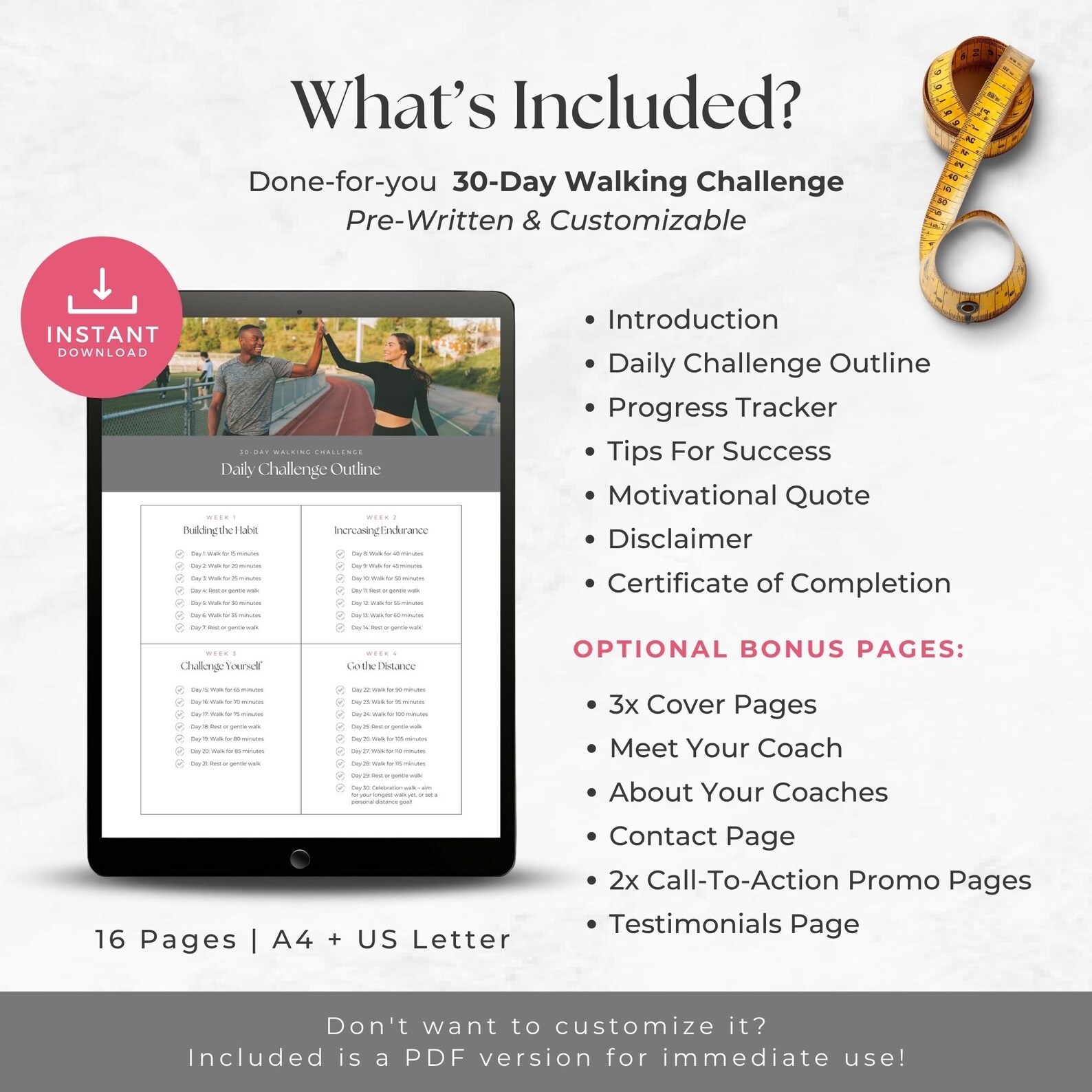 30-day Walking Challenge Guide Printable Workout Routine Worksheets ...
