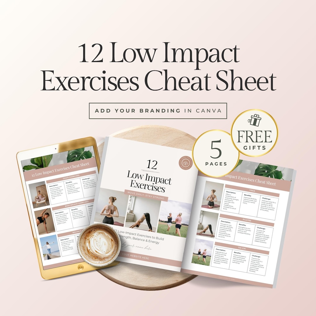 Low-impact Exercises Cheat Sheet Canva Template for Women 50 ...