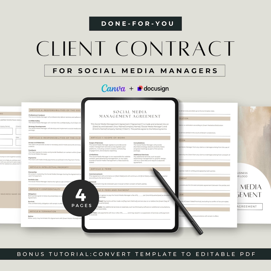 Freelance Social Media Manager Contract Social Media Manager Service ...